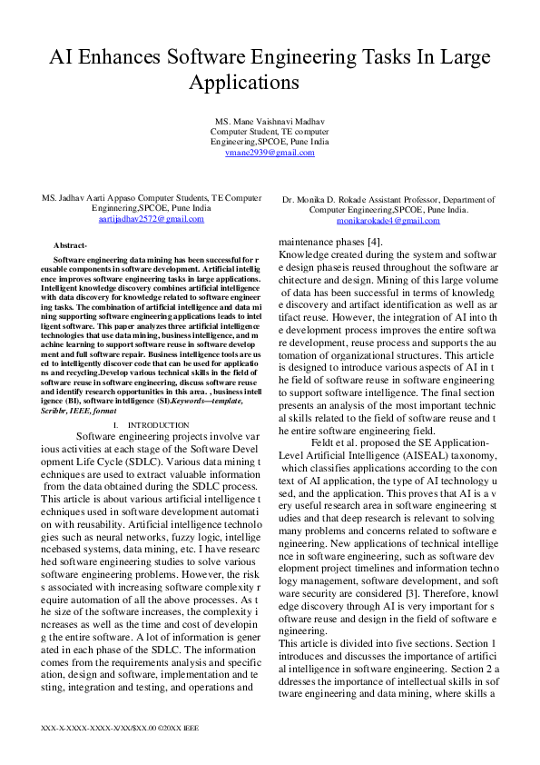 (PDF) AI Enhances Software Engineering Tasks In Large Applications