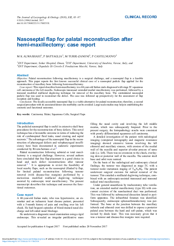 (PDF) Nasoseptal flap for palatal reconstruction after hemi ...
