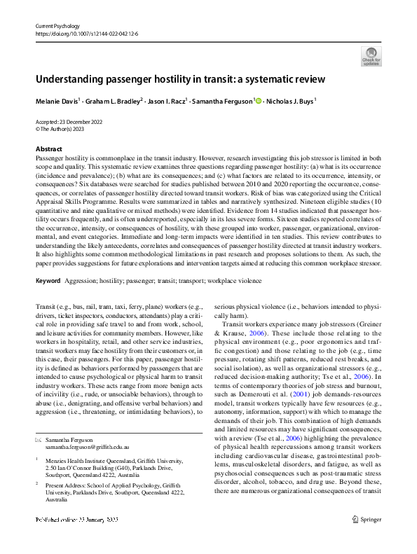 (PDF) Understanding passenger hostility in transit: a systematic review