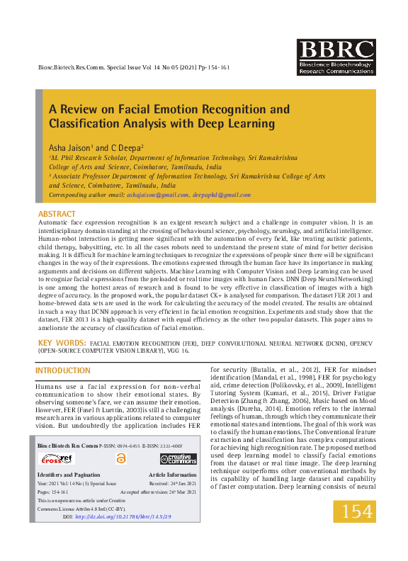 (PDF) A Review on Facial Emotion Recognition and Classification Analysis with Deep Learning