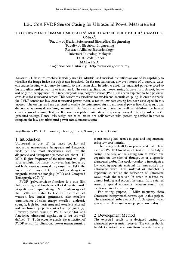 (PDF) Low cost PVDF sensor casing for ultrasound power measurement