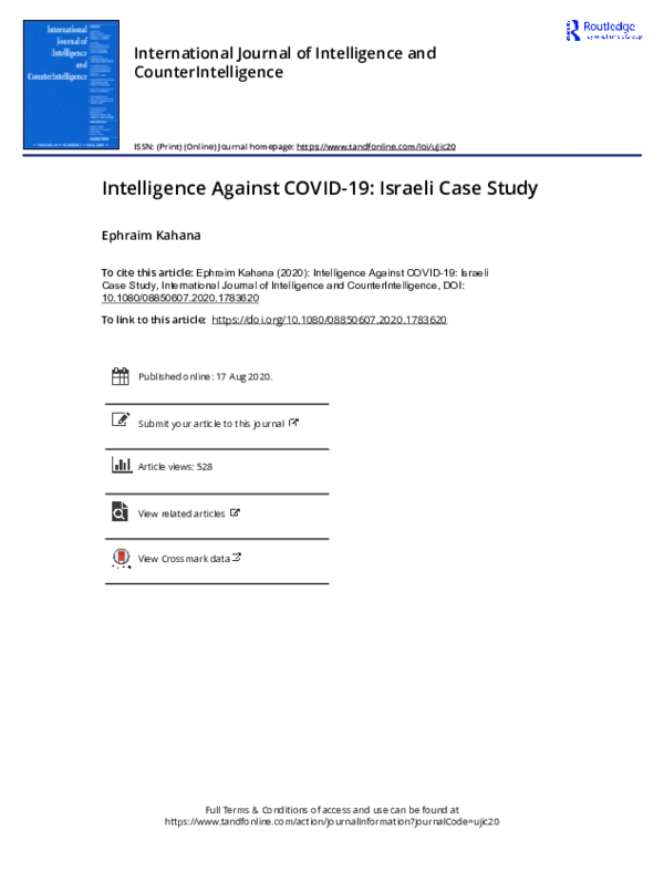 (PDF) Intelligence Against COVID-19: Israeli Case Study