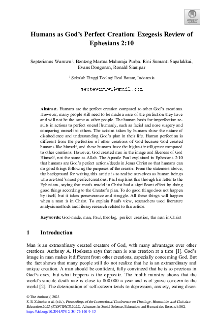 (PDF) Humans as God’s Perfect Creation: Exegesis Review of Ephesians 2:10