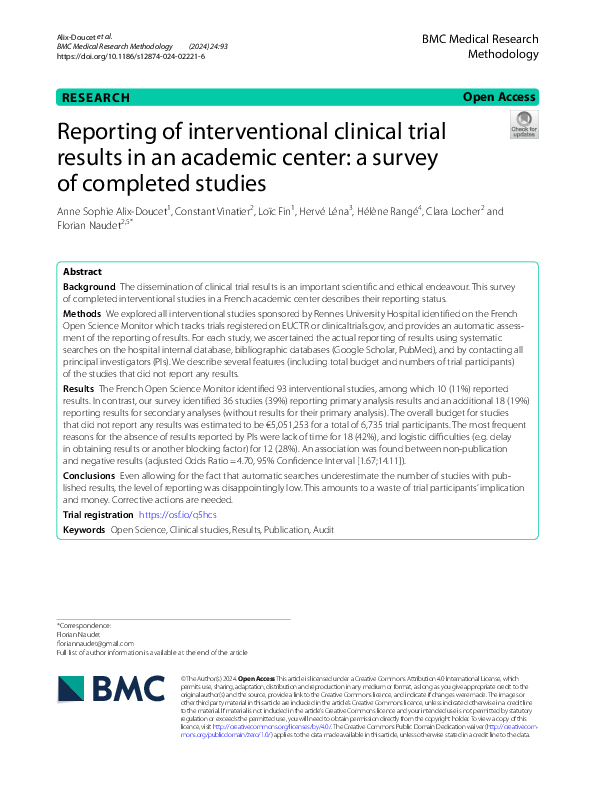(PDF) Reporting of interventional clinical trial results in an academic ...