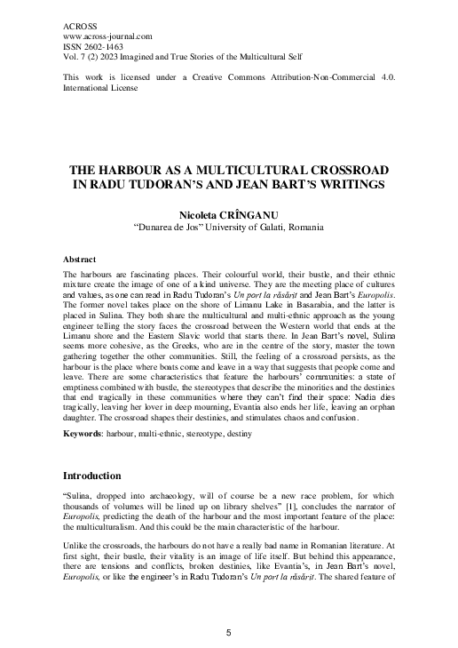 (PDF) The Harbour as a Multicultural Crossroad in Radu Tudoran's and ...