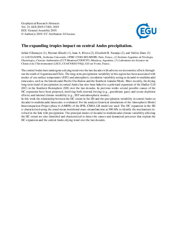 (PDF) The expanding tropics impact on central Andes precipitation