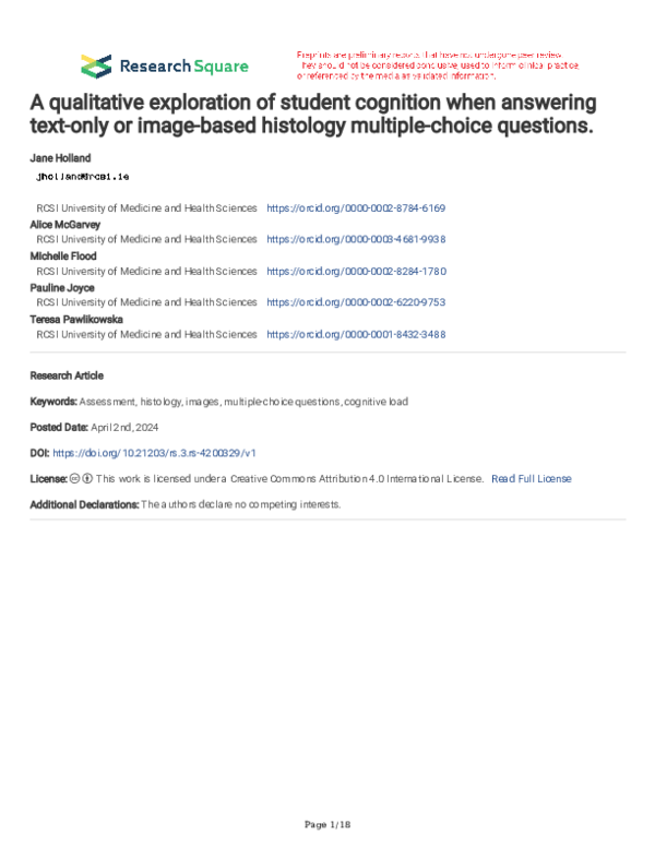 (PDF) A qualitative exploration of student cognition when answering text-only or image-based ...