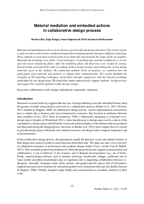 (PDF) Material mediation and embodied actions in collaborative design process