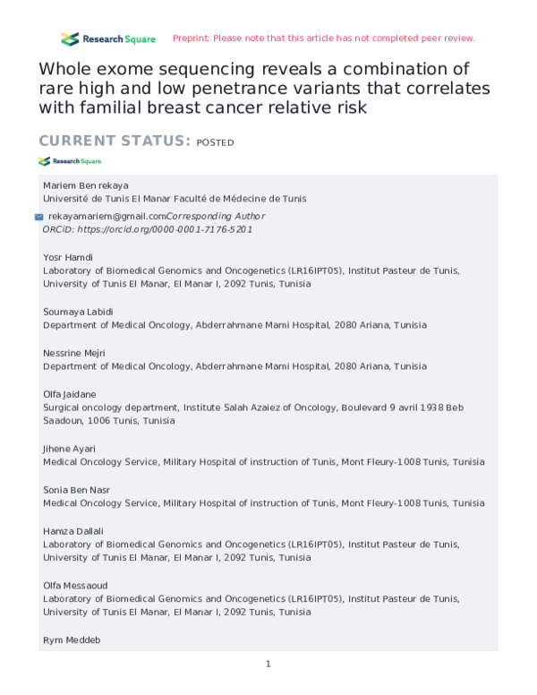 (PDF) Whole exome sequencing reveals a combination of rare high and low penetrance variants that ...