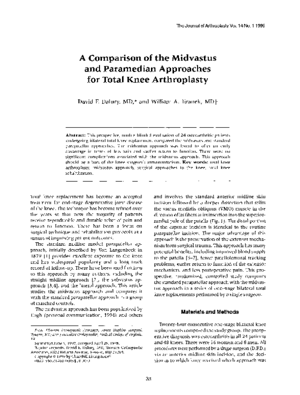 (PDF) A comparison of the midvastus and paramedian approaches for total ...