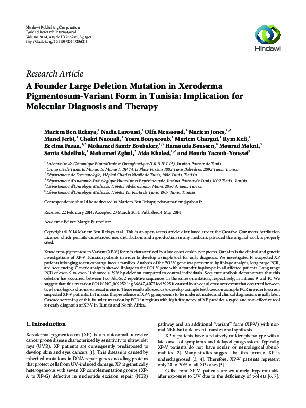 (PDF) A Founder Large Deletion Mutation in Xeroderma Pigmentosum ...
