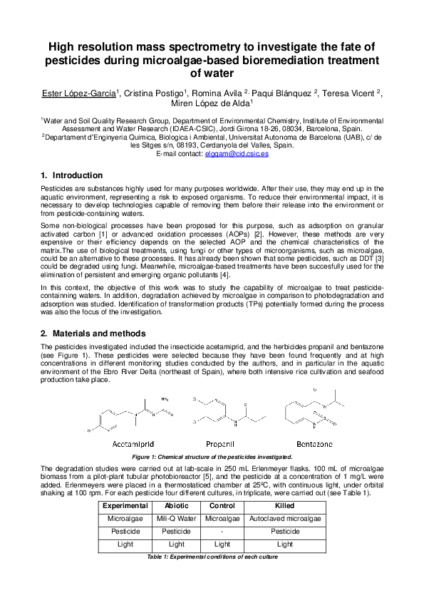 (PDF) High resolution mass spectrometry to investigate the fate of pesticides during microalgae ...