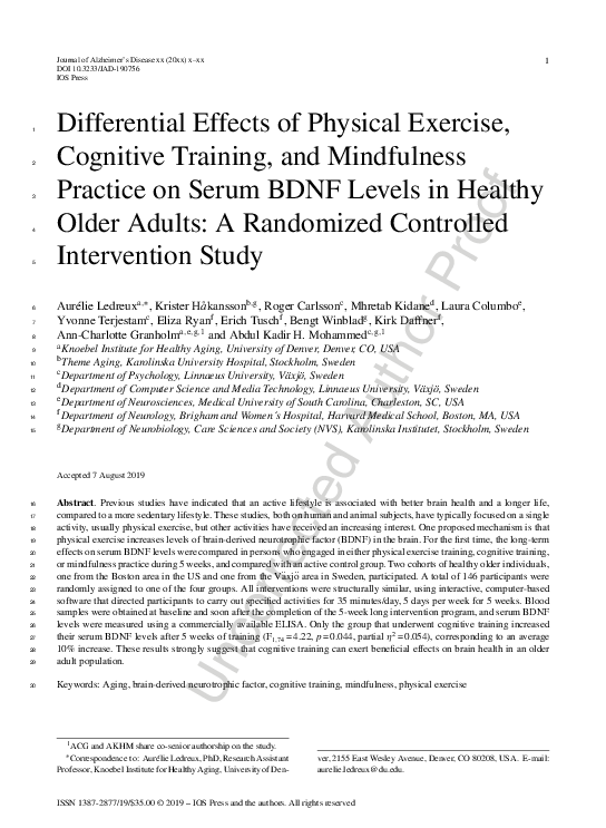 (PDF) Differential Effects of Physical Exercise, Cognitive Training, and Mindfulness Practice on ...