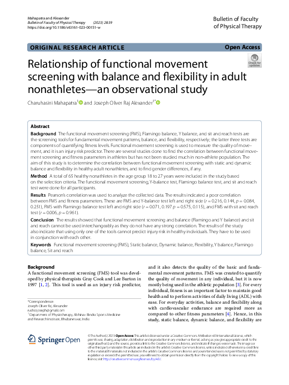 (PDF) Relationship of functional movement screening with balance and ...