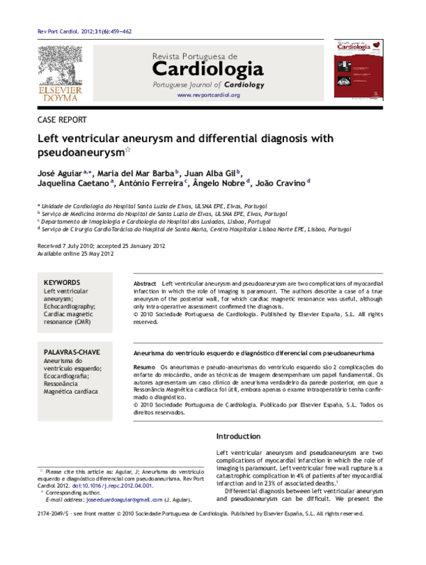 (PDF) [Left ventricular aneurysm and differential diagnosis with pseudoaneurysm] | José Aguiar ...