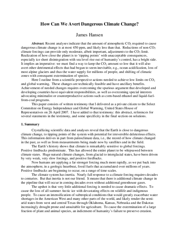 (PDF) How Can We Avert Dangerous Climate Change?