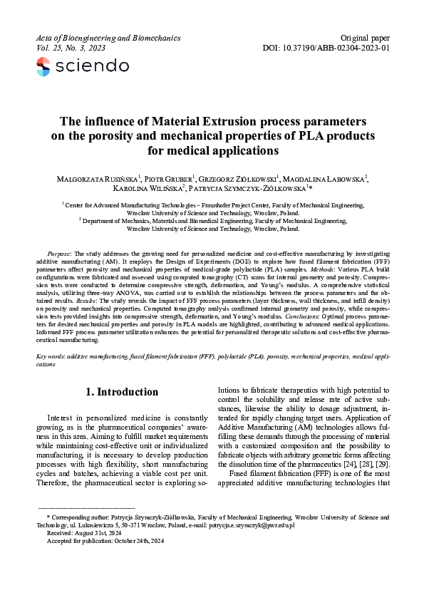 (PDF) The influence of Material Extrusion process parameters on the porosity and mechanical ...