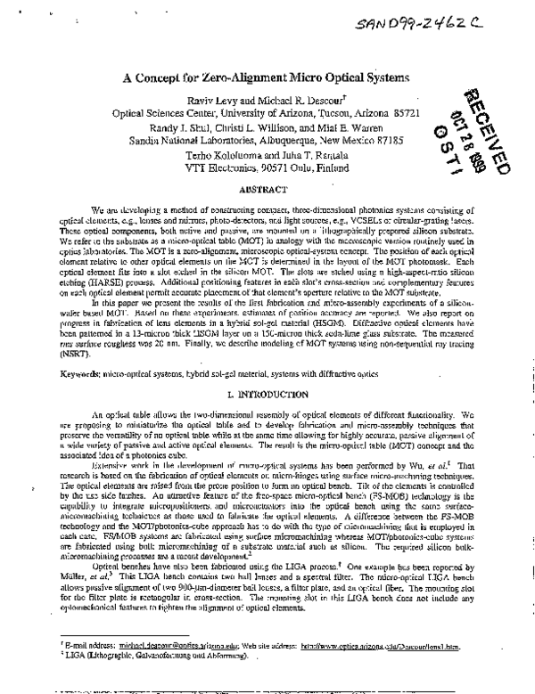 (PDF) A Concept for Zero-Alignment Micro Optical Systems