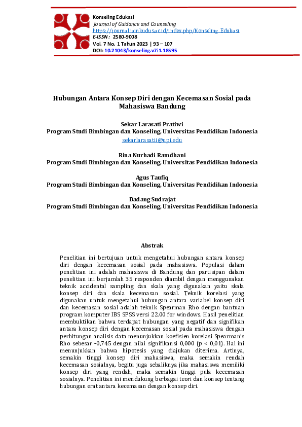 (PDF) Hubungan Antara Konsep Diri dengan Kecemasan Sosial pada Mahasiswa Bandung