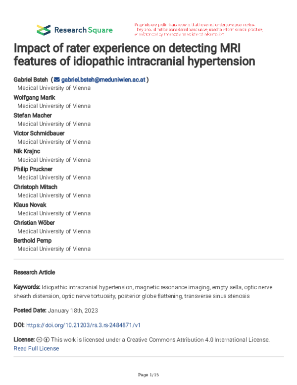 (PDF) Rater Experience Affects IIH MRI Feature Detection