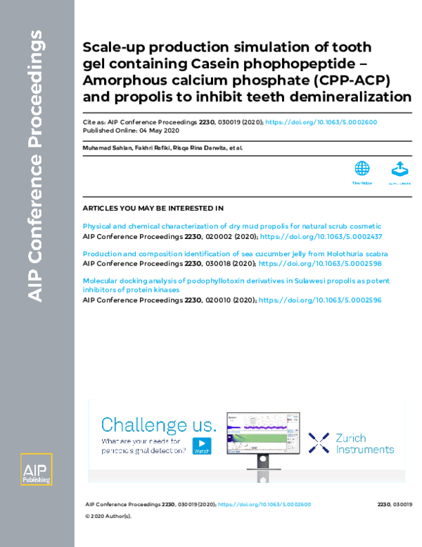 (PDF) Scale-up production simulation of tooth gel containing Casein ...