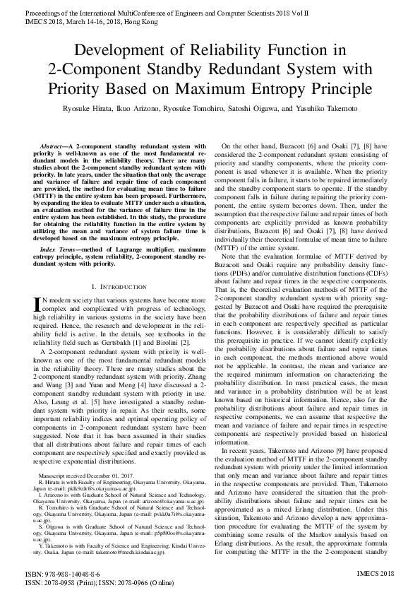 (PDF) Development of reliability function in 2-component standby redundant system with priority ...