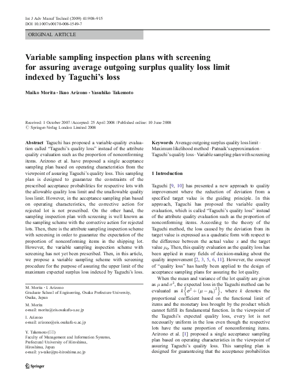 (PDF) Variable sampling inspection plans with screening for assuring average outgoing surplus ...
