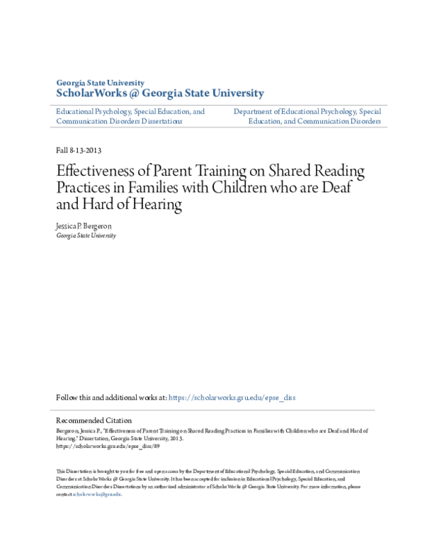 (PDF) Effectiveness of Parent Training on Shared Reading Practices in ...
