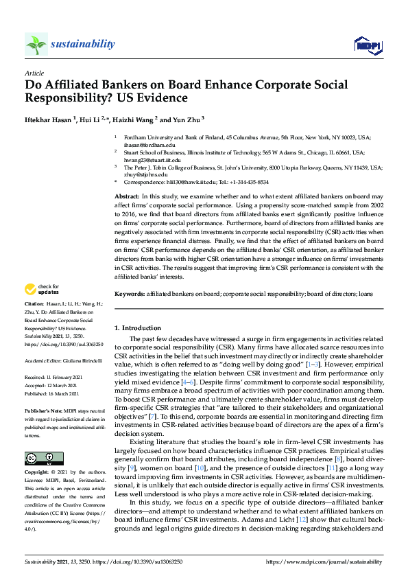 (PDF) Do Affiliated Bankers on Board Enhance Corporate Social ...