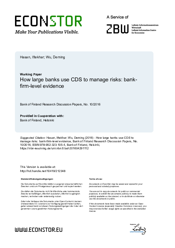 (PDF) How Large Banks Use CDS to Manage Risks: Bank-Firm-Level Evidence
