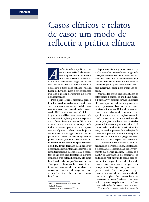 (PDF) Casos clínicos e relatos de caso: um modo de reflectir a prática ...
