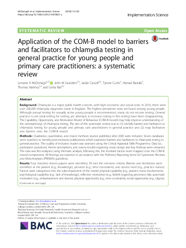 (PDF) Application of the COM-B model to barriers and facilitators to ...