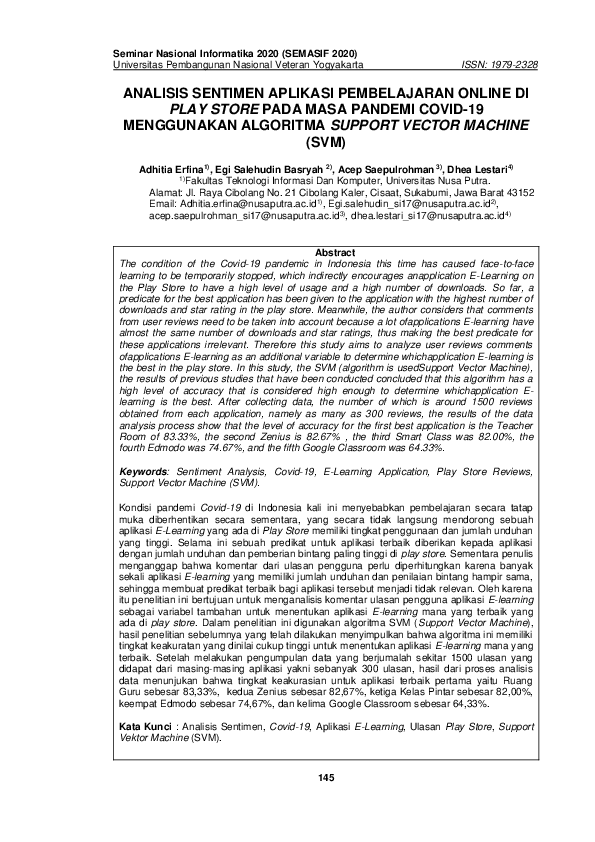 (PDF) Analisis Sentimen Aplikasi Pembelajaran Online DI Play Store Pada Masa Pandemi COVID-19 ...
