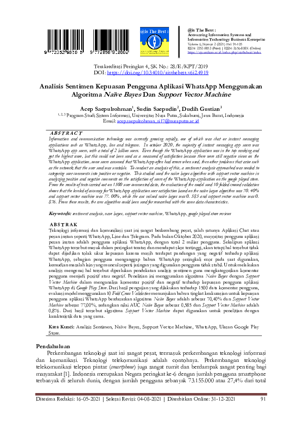 (PDF) Analisis Sentimen Kepuasan Pengguna Aplikasi Whatsapp Menggunakan Algoritma Naïve Bayes ...