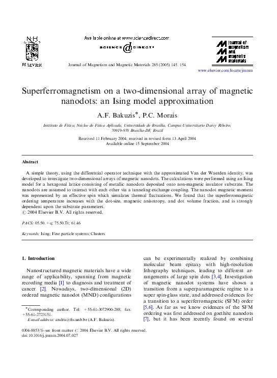 (PDF) Superferromagnetism on a two-dimensional array of magnetic ...