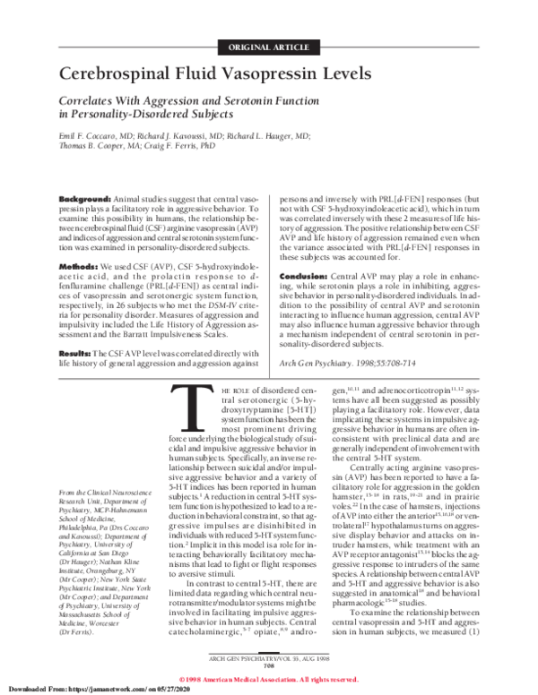 (PDF) Cerebrospinal Fluid Vasopressin Levels