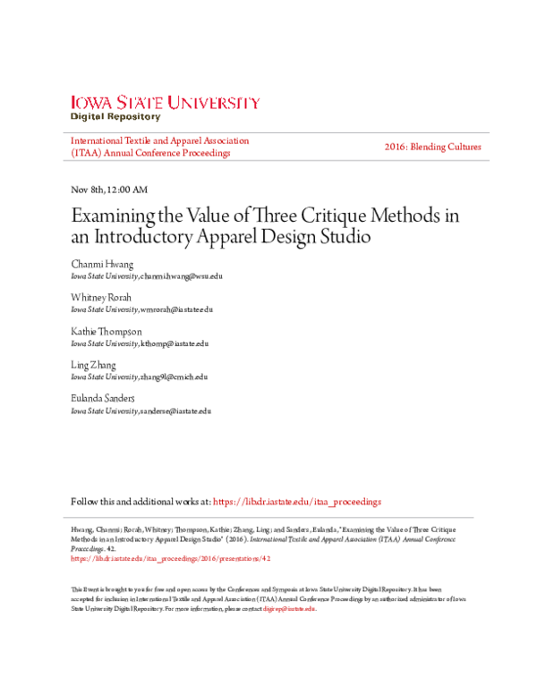 (PDF) Effectiveness of Critique Methods in Apparel Design