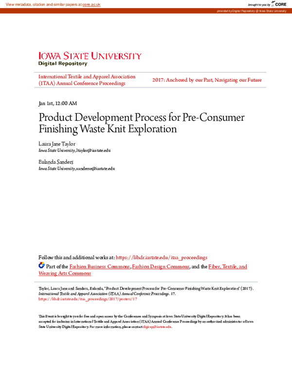 (PDF) Product Development Process for Pre-Consumer Finishing Waste Knit ...