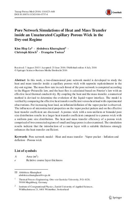 (PDF) Pore Network Simulations of Heat and Mass Transfer inside an ...