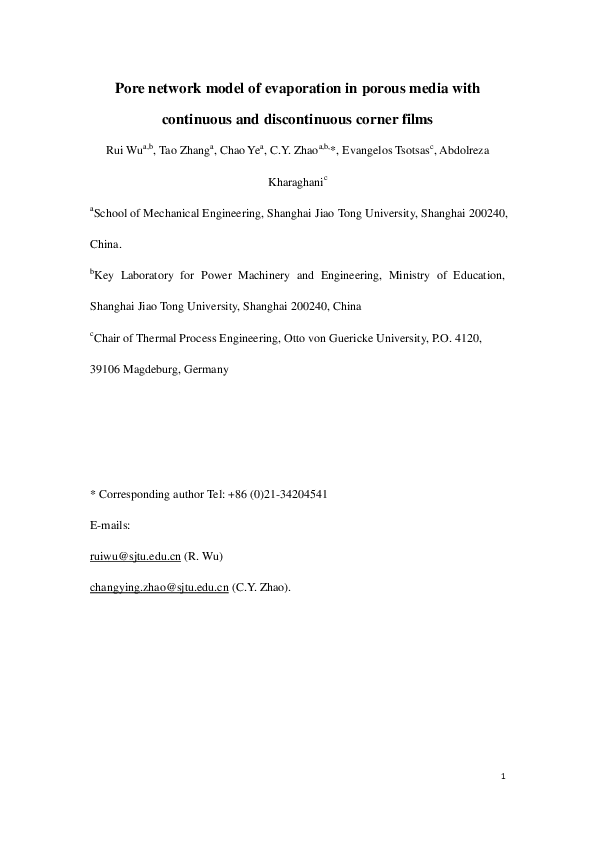 (PDF) Pore network model of evaporation in porous media with continuous ...