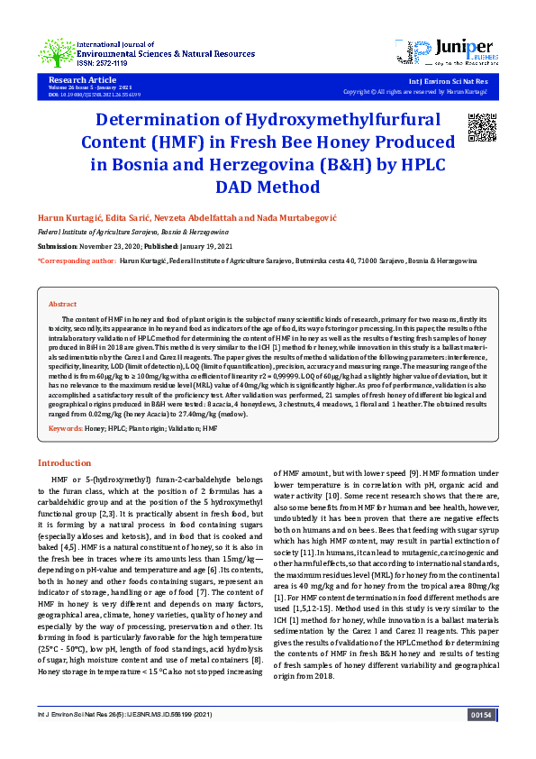 (PDF) Determination of Hydroxymethylfurfural Content (HMF) in Fresh Bee ...
