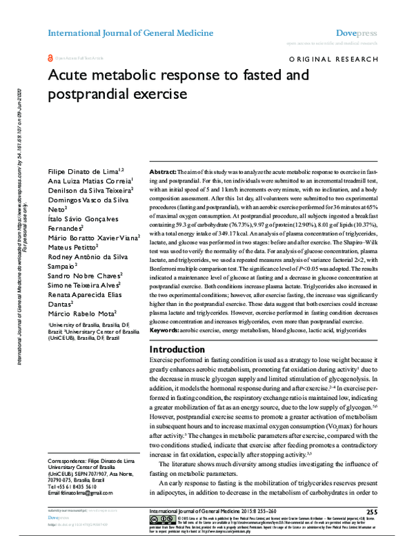(PDF) Acute metabolic response to fasted and postprandial exercise ...