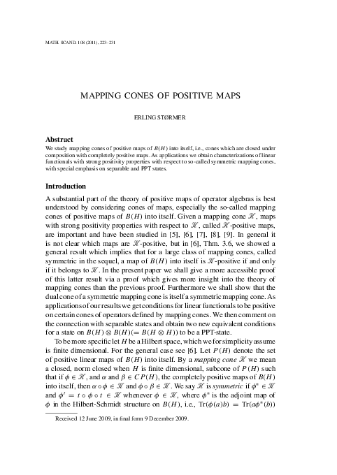 (PDF) Mapping cones of positive maps