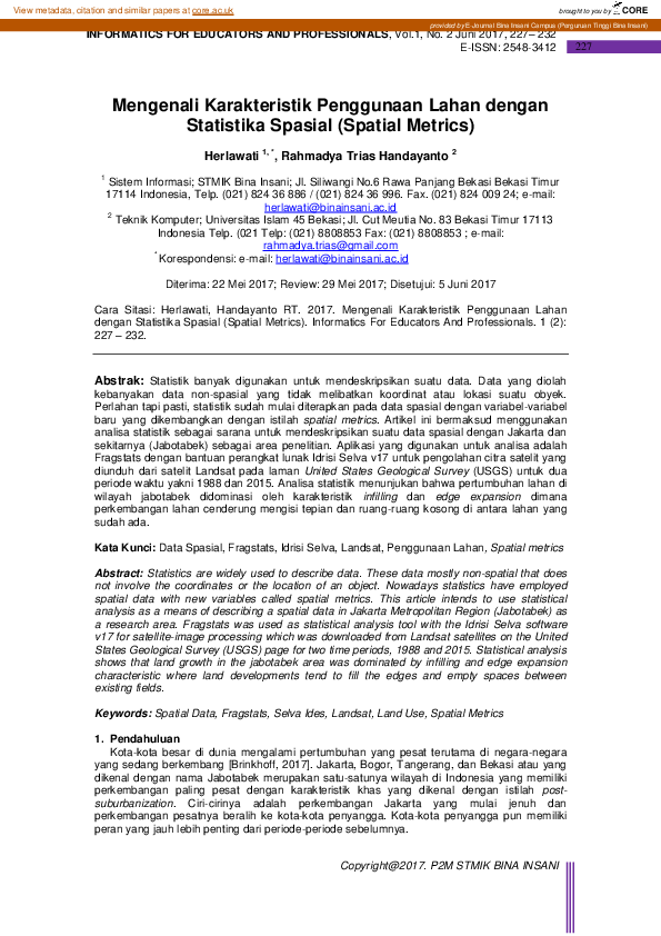 (PDF) Mengenali Karakteristik Penggunaan Lahan dengan Statistika ...