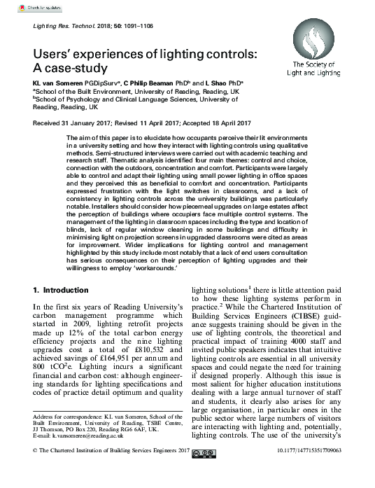 (PDF) Users’ experiences of lighting controls: A case-study