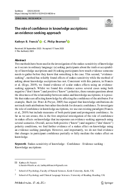 (PDF) The role of confidence in knowledge ascriptions: an evidence ...