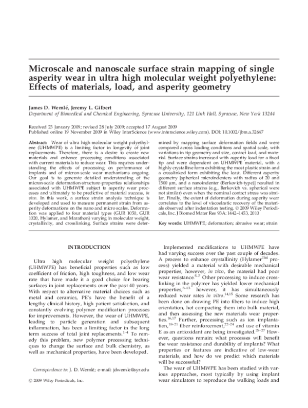 (PDF) Microscale and nanoscale surface strain mapping of single asperity wear in ultra high ...