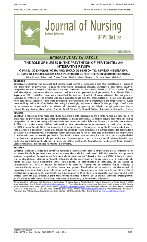 (PDF) The role of nurses in the prevention of peritonitis: an ...