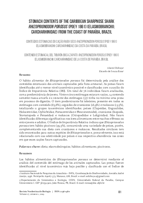 (PDF) Stomach contents of the Caribbean sharpnose shark Rhizoprionodon ...