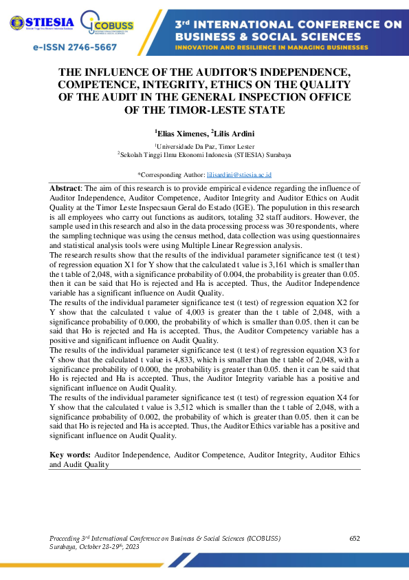 (PDF) The Influence of the Auditor's Independence, Competence ...